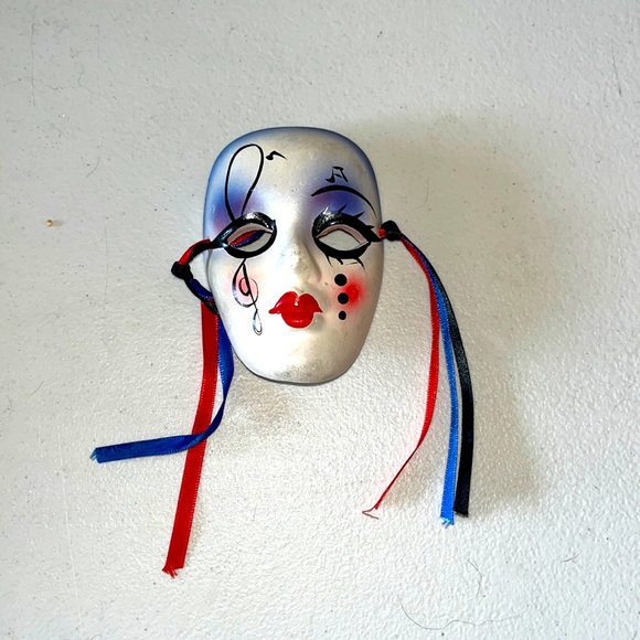 Art | Ceramic Theater Mask White Blue Black Red Music Notes Ribbons ...